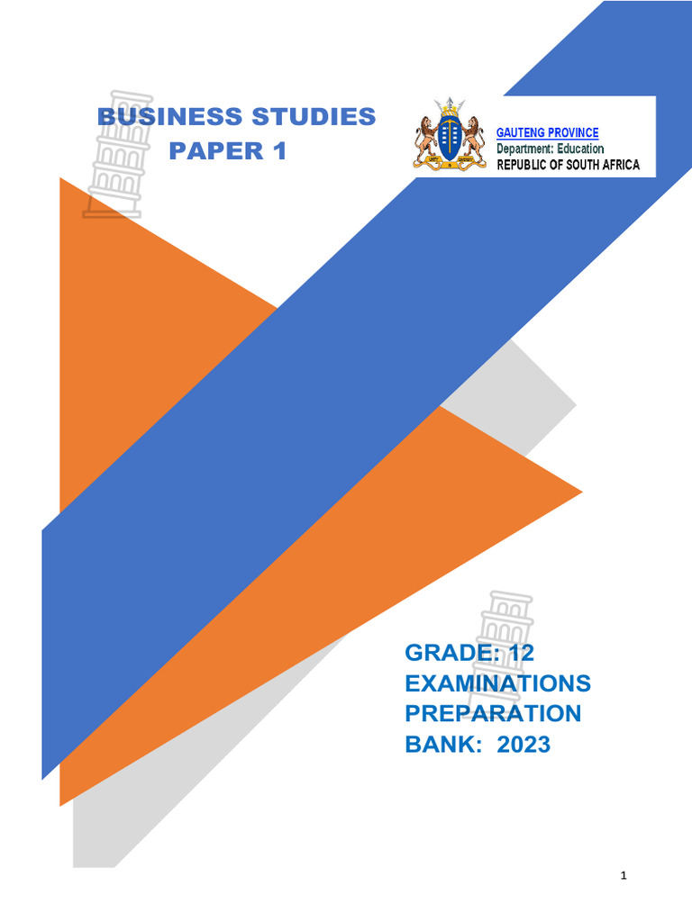 Gp Business Studies Grade 12 Examination Bank 2023 Paper 1 | PDF
