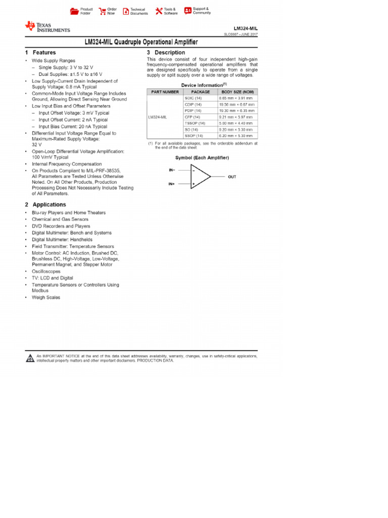 LM324-MIL PDF, LM324-MIL Description, LM324-MIL Datasheet, LM324-MIL View - ALLDATASHEET | PDF