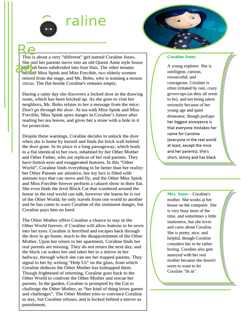 Coraline Comprehension | PDF