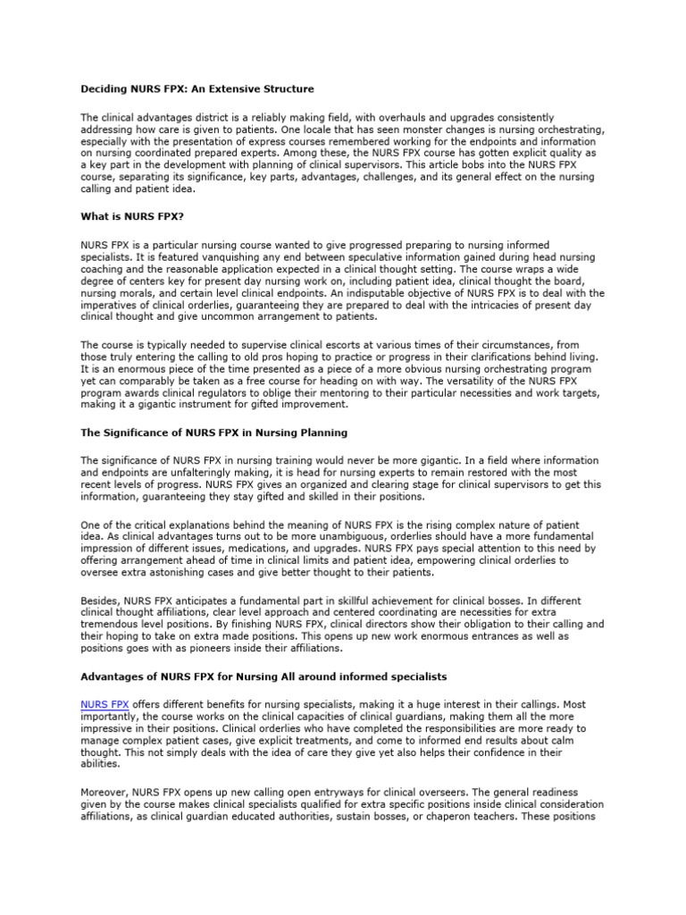 Deciding NURS FPX: An Extensive Structure | PDF