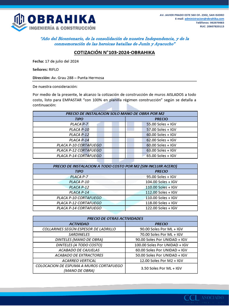 Cotización N°103-2024-Obrahika-V1 | PDF