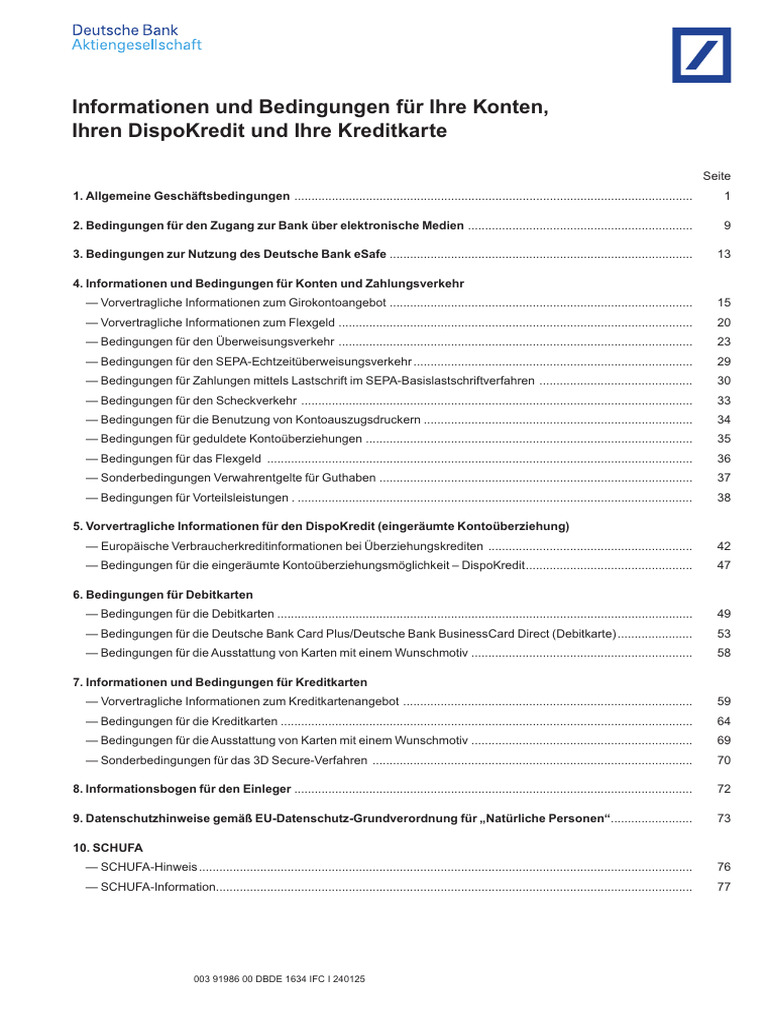 Informationen Und Bedingungen Fuer Ihr Konto Ihren DispoKredit Und Ihre ...