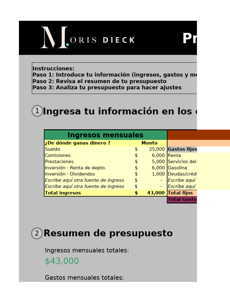Presupuesto Mensual Moris Dieck | PDF