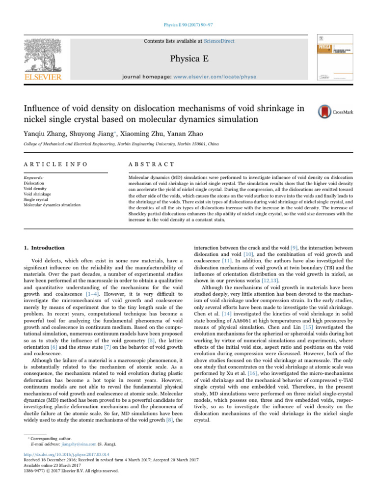 Influence of Void Density On Dislocation Mechanisms of Void Shrinkage in Nickel Single Crystal ...