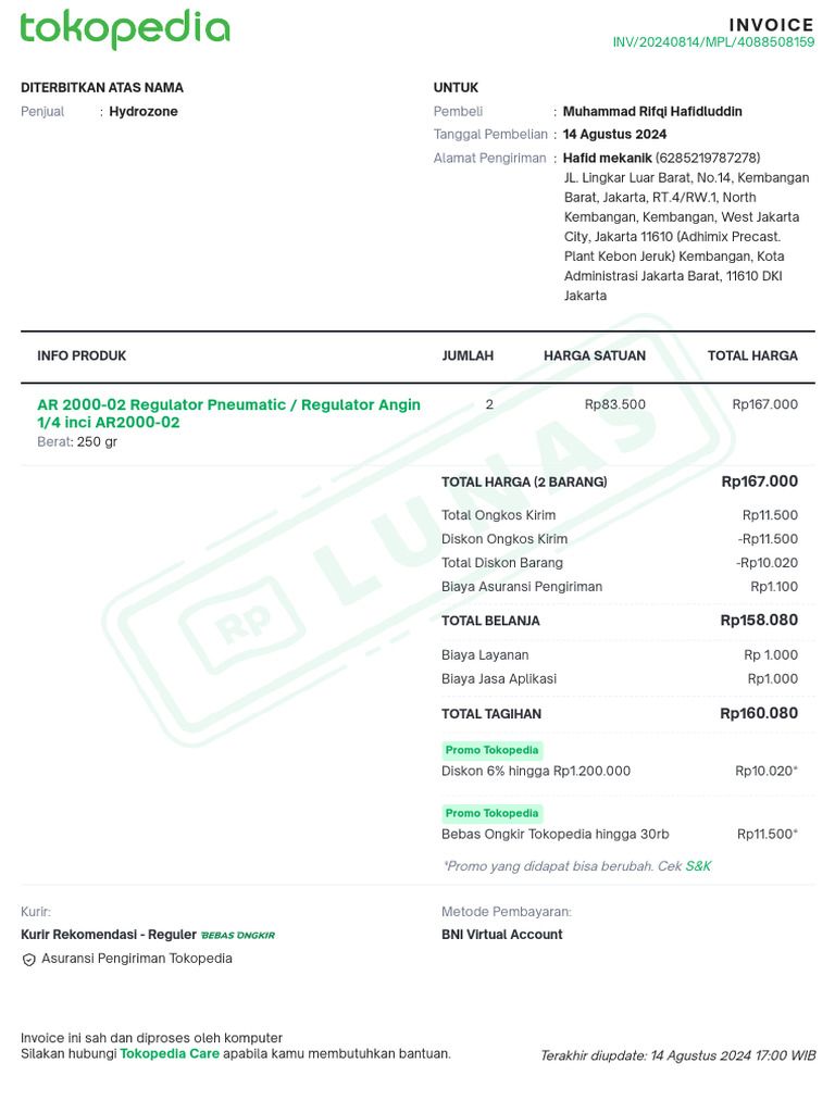 Invoice Regulator Angin TM 14.08.24 | PDF