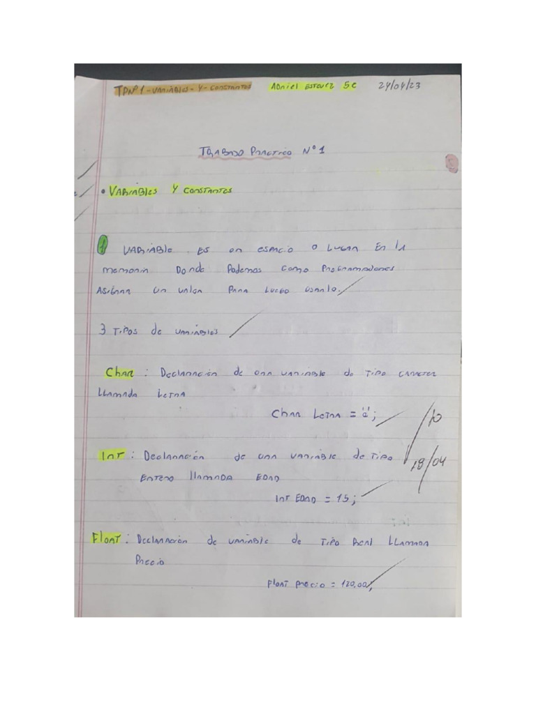 TPN°1 Variables y Constantes | PDF