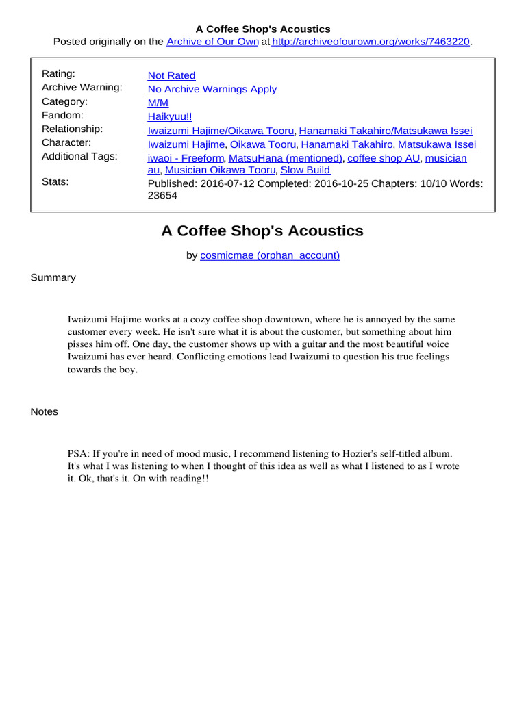 A Coffee Shops Acoustics | PDF