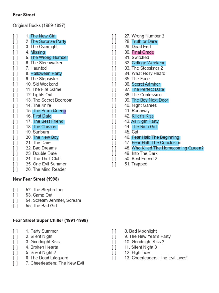 Rlstine Booklist | PDF