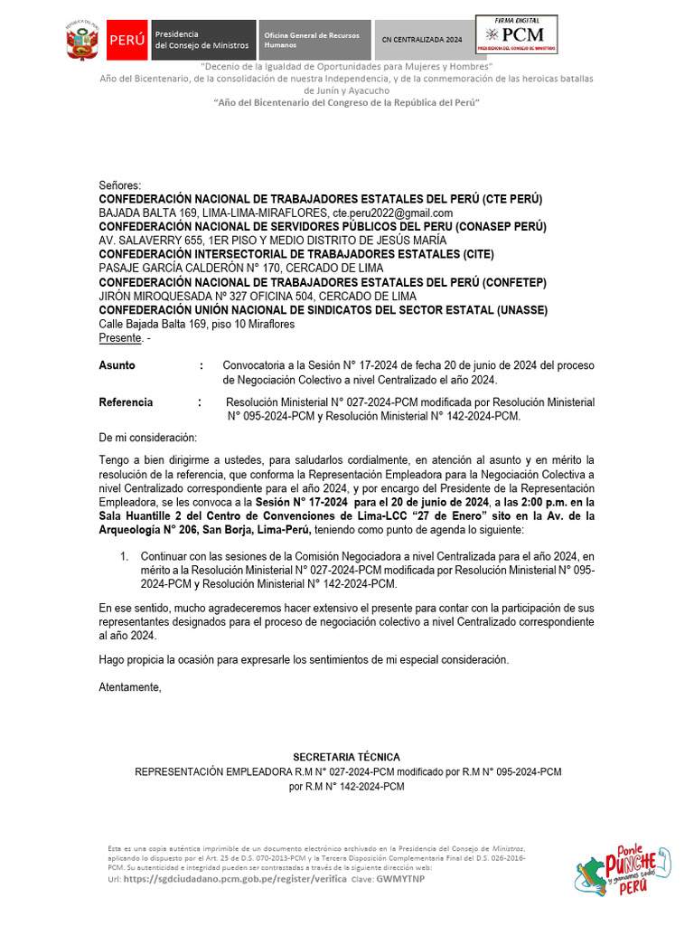 Oficio Multiple-000032-2024-Cn Centralizada RM 027-2024-PCM | PDF