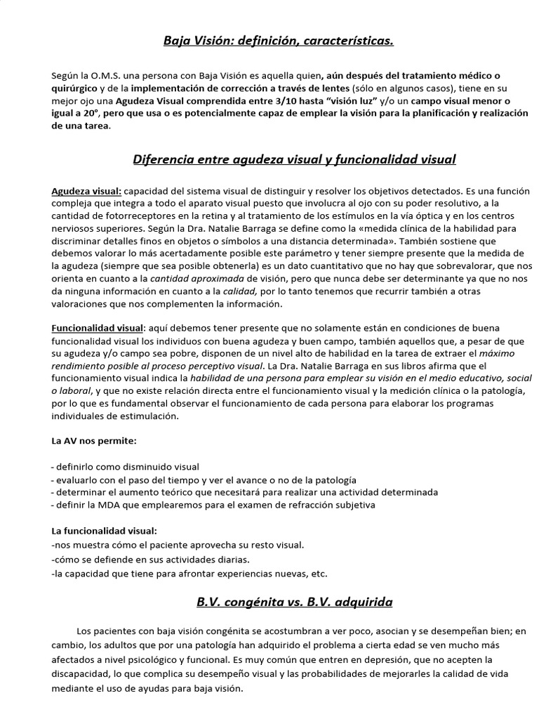 Baja Visión - Concepto - Material de Apunte de Clase. | PDF