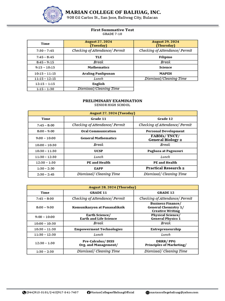 Schedule of Exam 2024 August | PDF