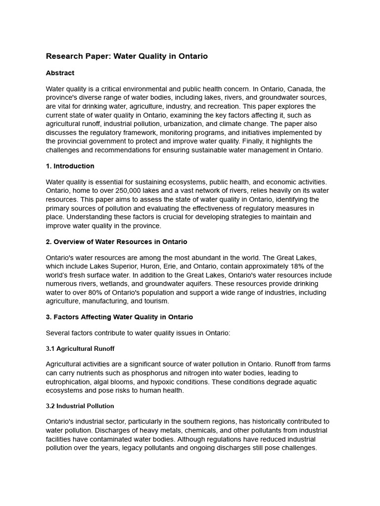 Research Paper - Water Quality in Ontario | PDF
