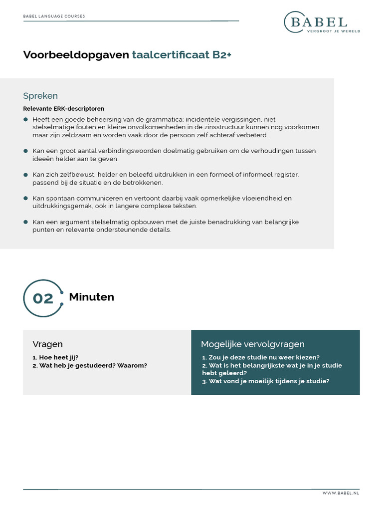 Voorbeeldopgaven Taalcertificaat B2 2024 | PDF