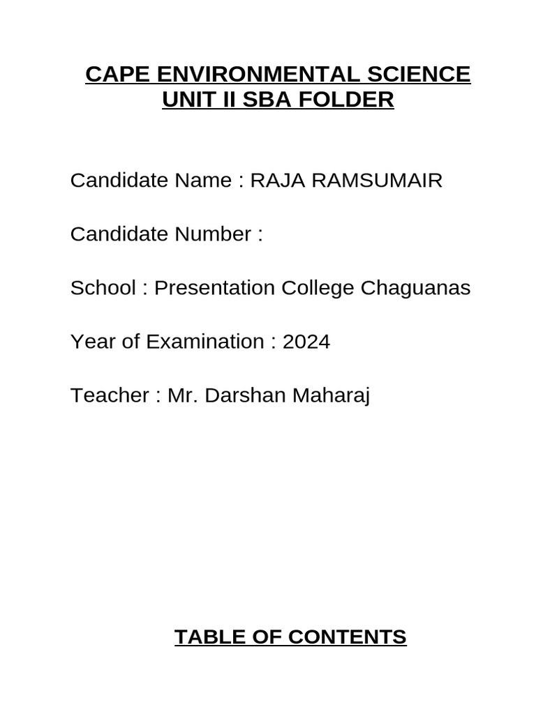 Environmental Science CAPE 2024 IA | PDF