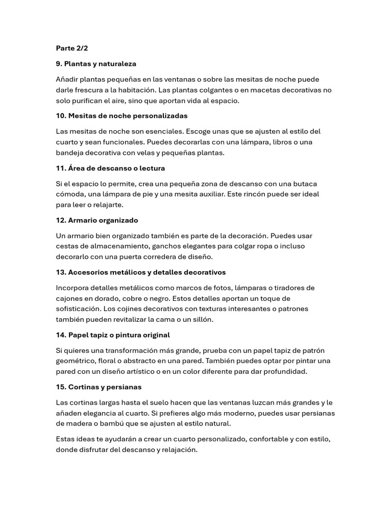 Ideas Para Decorar Una Habitación Parte 2 Pdf