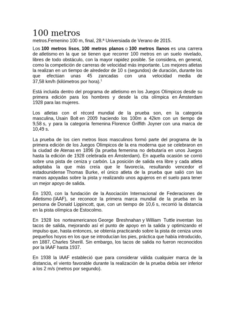 100 Metros | PDF | Deportes olímpicos de verano | Deportes olímpicos