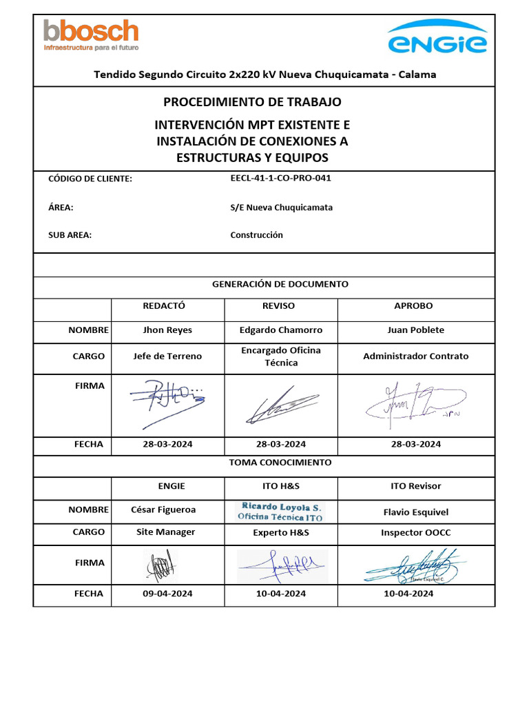 EECL 41 1 CO PRO 041 - 0 Intervención MPT Existente | PDF