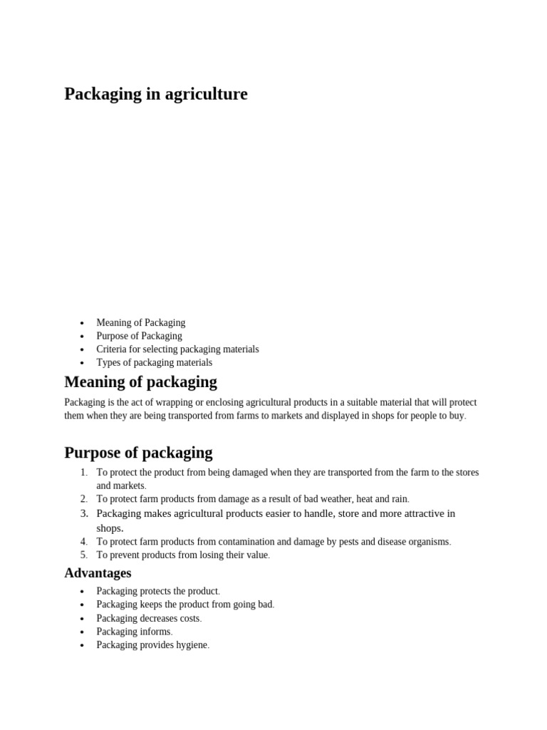 Packaging in Agriculture - ClassNotes - NG | PDF | Packaging And ...