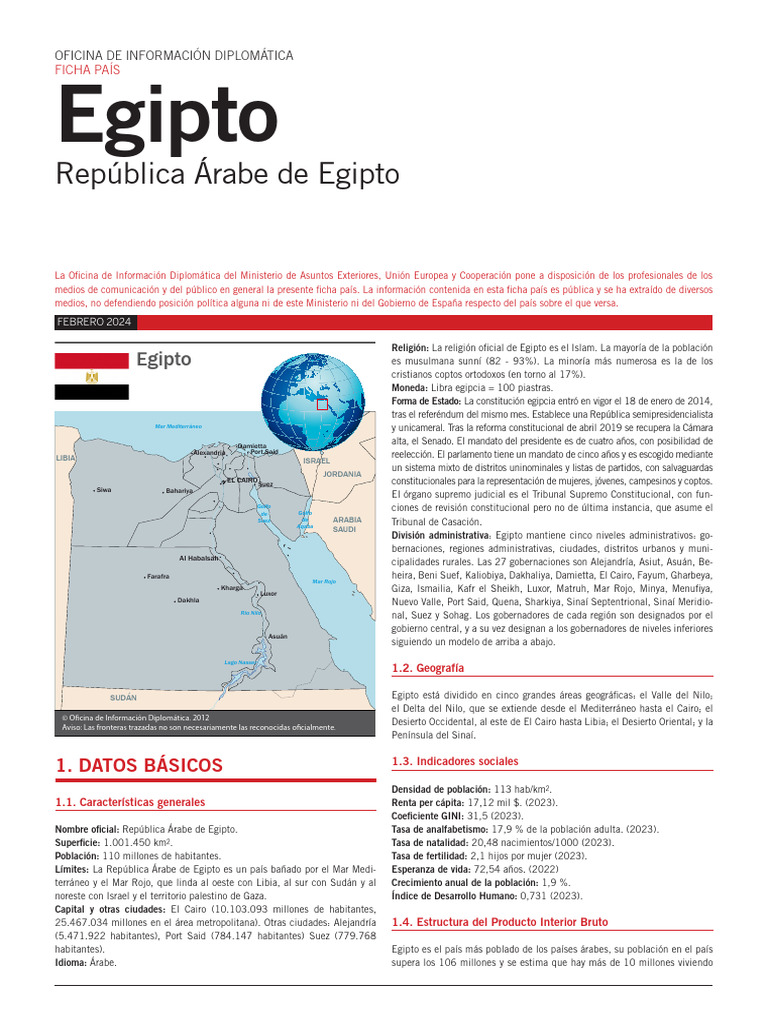 Egipto - Ficha Pais | PDF | Egipto | Abdel Fattah El Sisi