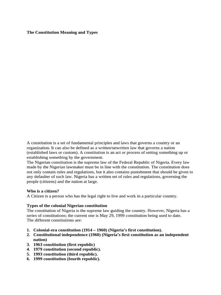 The Constitution Meaning & Types - ClassNotes - NG | PDF | Politics