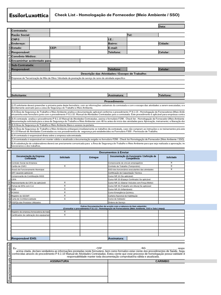 F298 V02 - RESOLV - Homologação de Fornecedor (Meio Ambiente SSO) | PDF