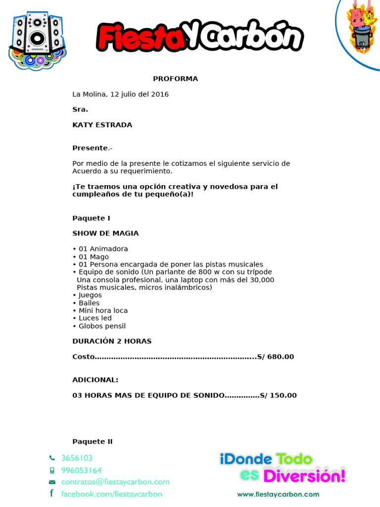 Proforma Show Infantil Sra Katy | PDF