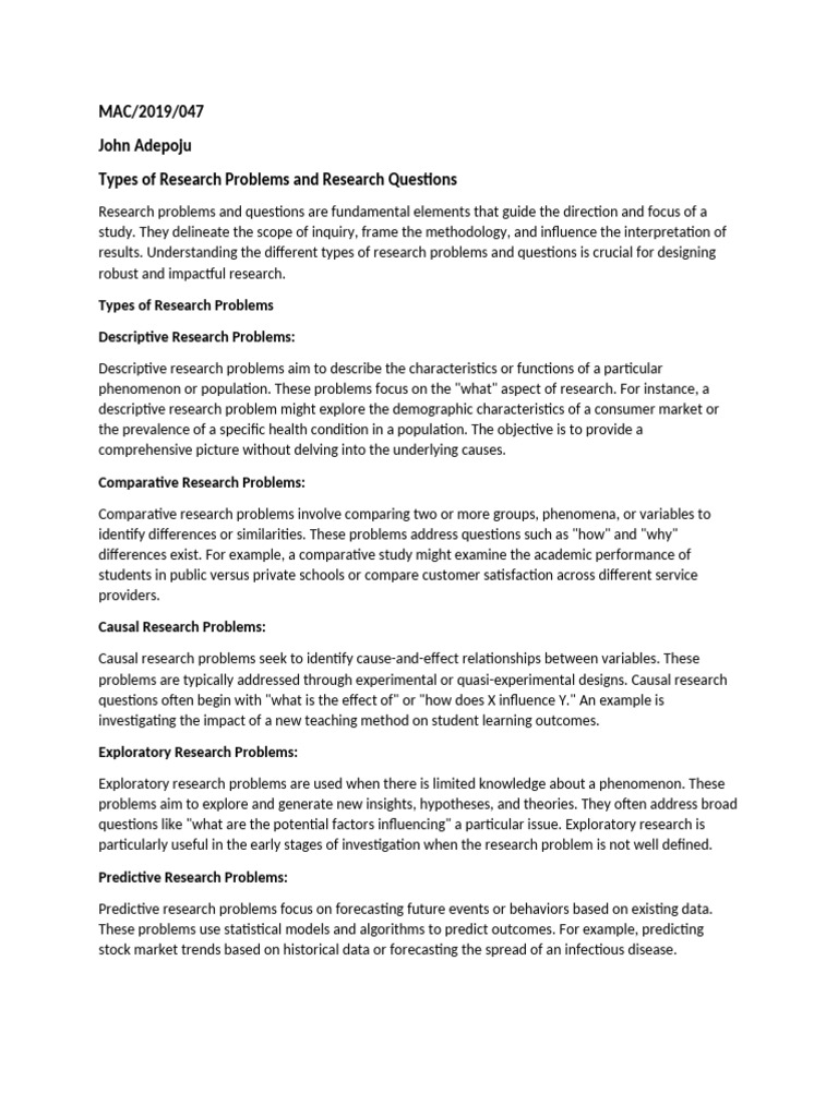 Types of Research Problems and Research Questions | PDF | Causality ... Types of Research Problems and Research Questions | PDF | Causality ...