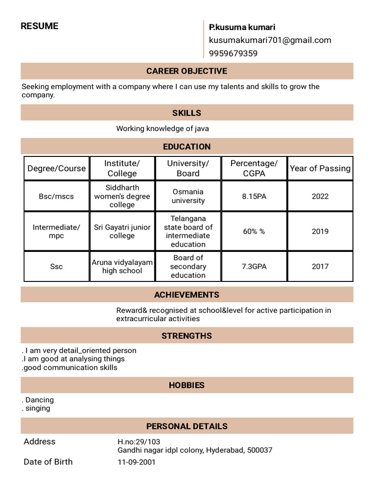 Resume - P.kusuma Kumari - Format7 | PDF