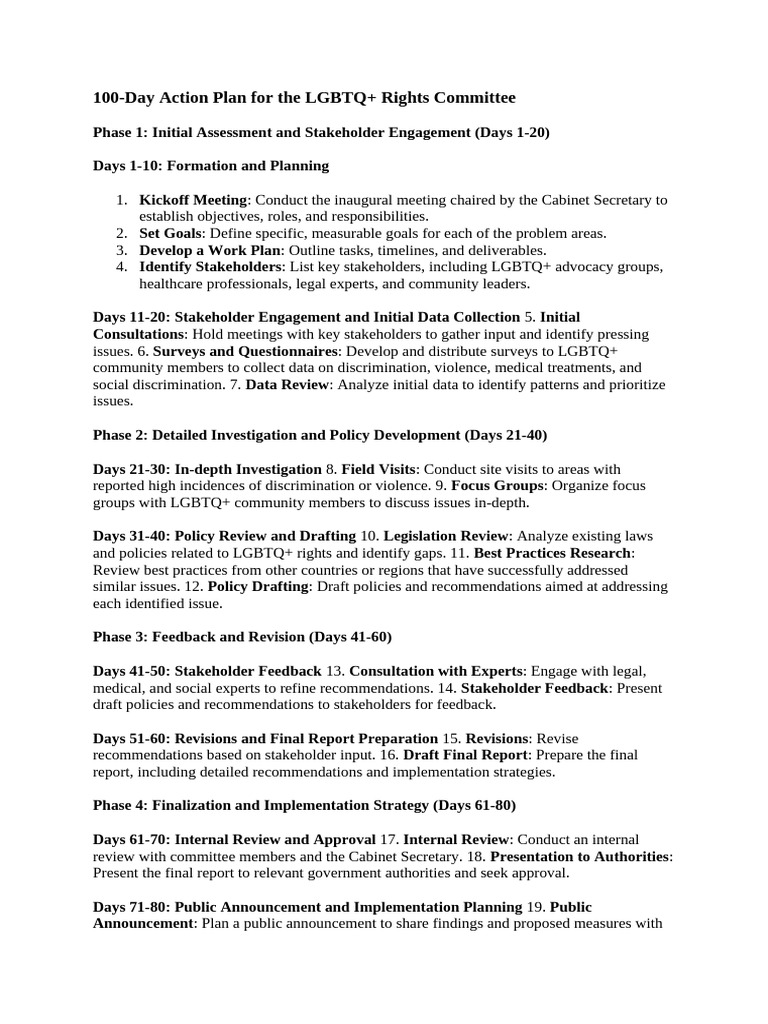 100-Day Action Plan For The LGBTQ+ Rights Committee | PDF