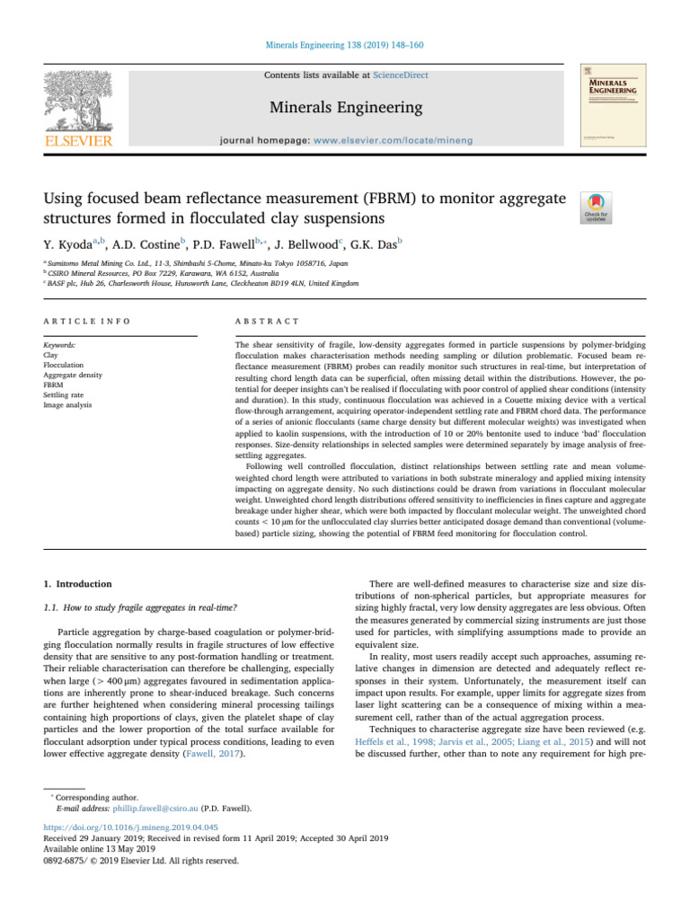 Using Focused Beam Reflectance Measurement (FBRM) To Monitor Aggregate ...