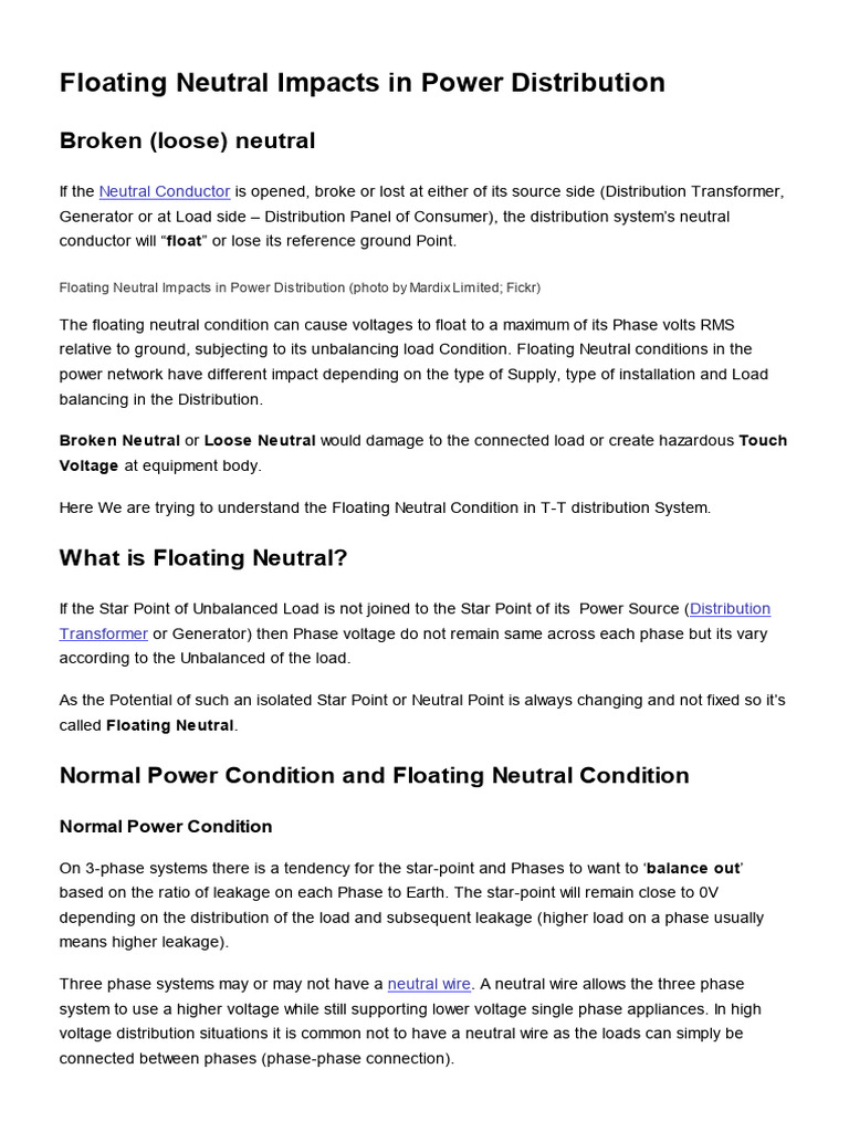 Floating Neutral Impacts in Power Distribution | PDF