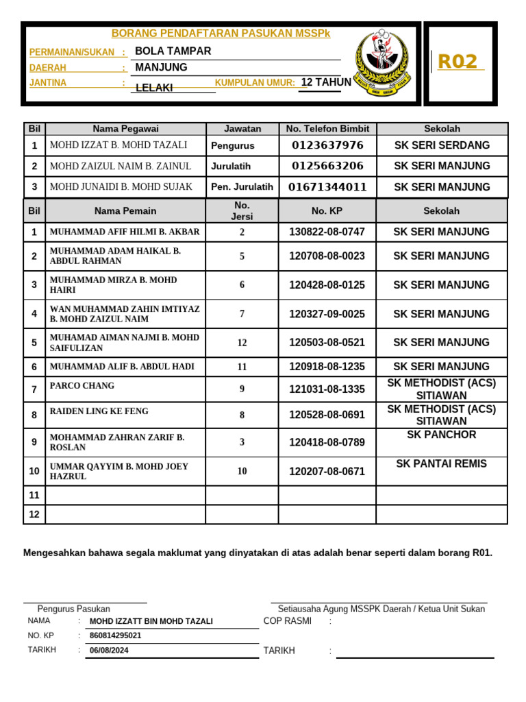 Borang R02 Manjung | PDF