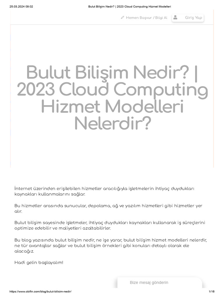 Bulut Bilişim Nedir - 2023 Cloud Computing Hizmet Modelleri | PDF