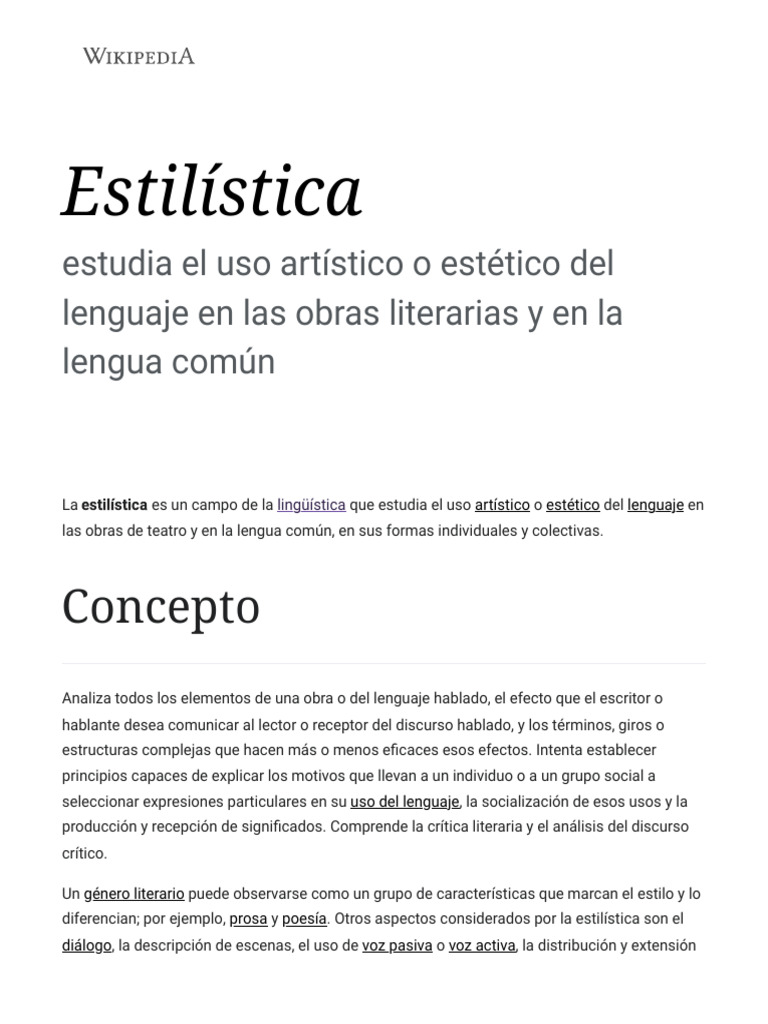 Estilística - Wikipedia, La Enciclopedia Libre | PDF
