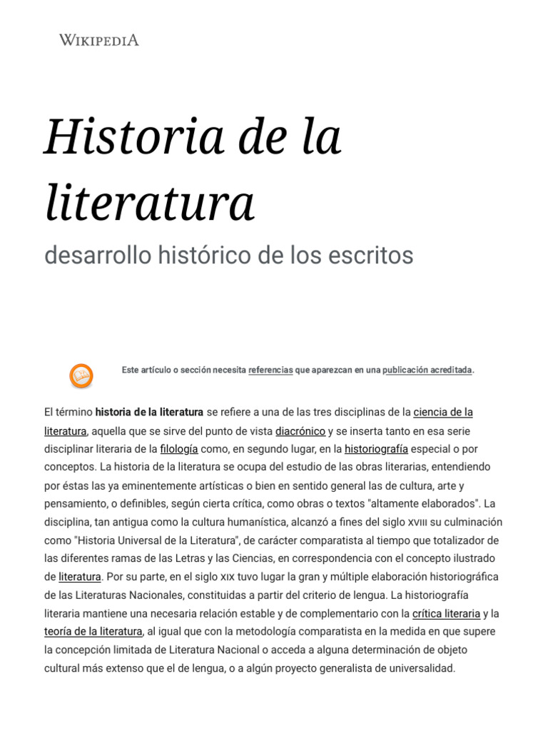 Historia de La Literatura - Wikipedia, La Enciclopedia Libre | PDF