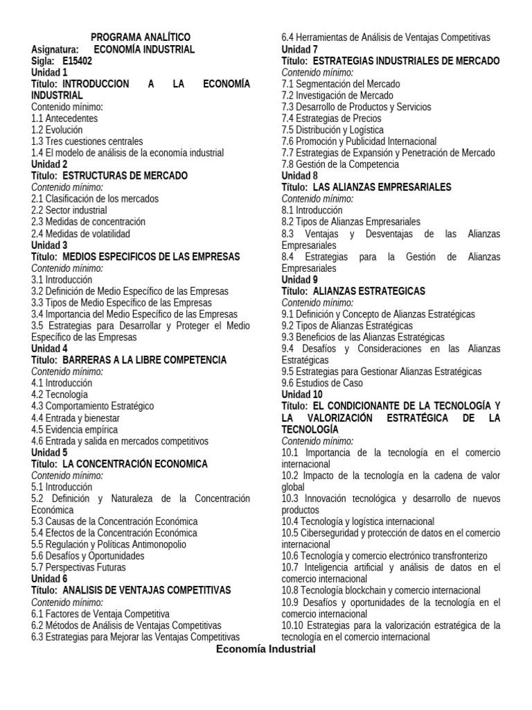 Programa Analítico Eco Ind | PDF