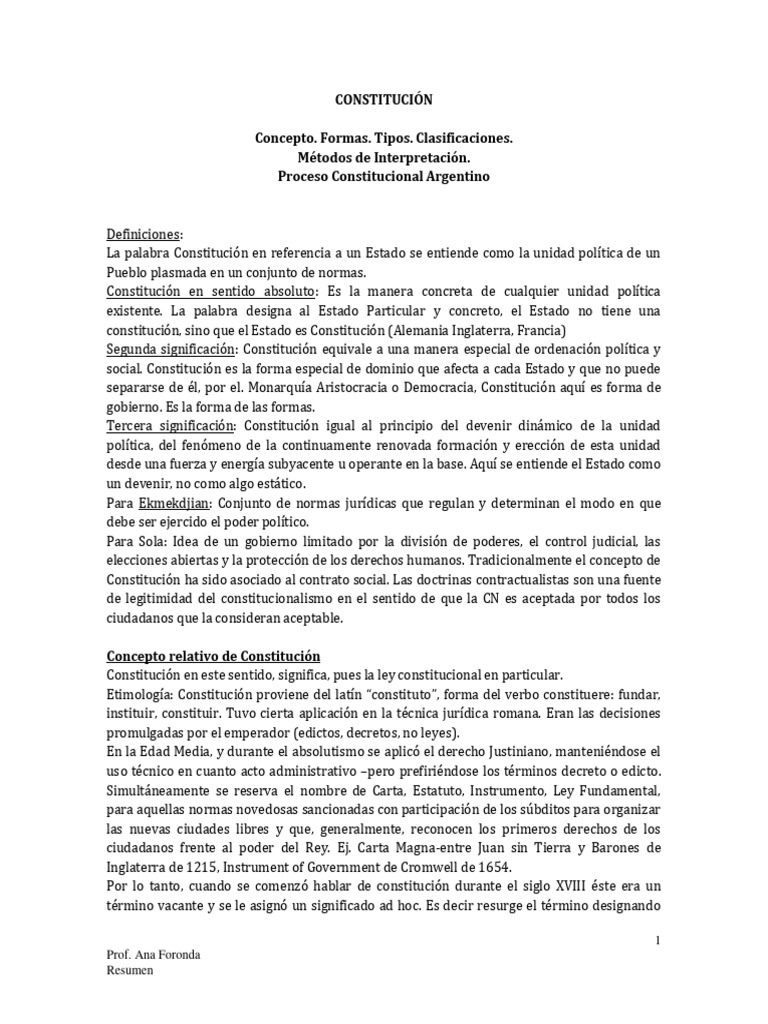 Constitucion Concepto y Clasificación. Interpretacion. Proceso Constitucional | PDF