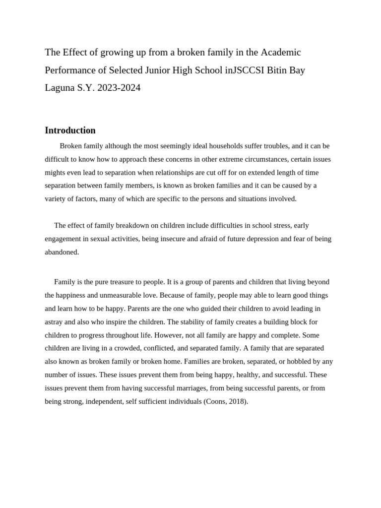 The Effect of Growing Up From A Broken Family in The Academic Performance of Selected Junior ...