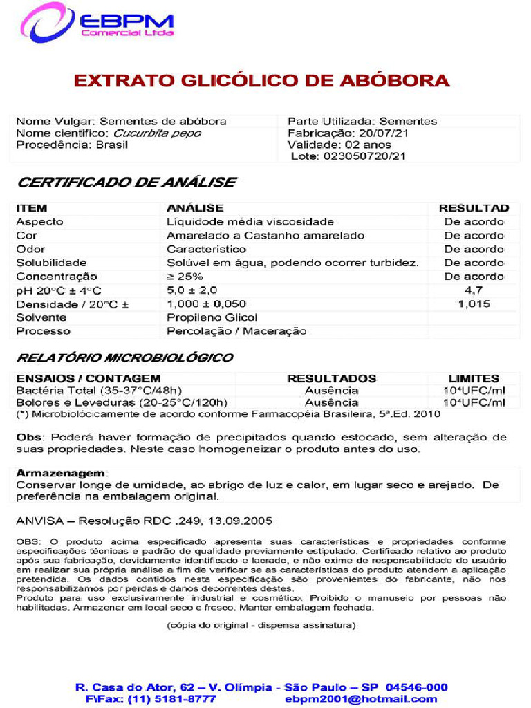 Extrato Glicólico de Abobora - EBPM - Lote 023050720 - 21 | PDF