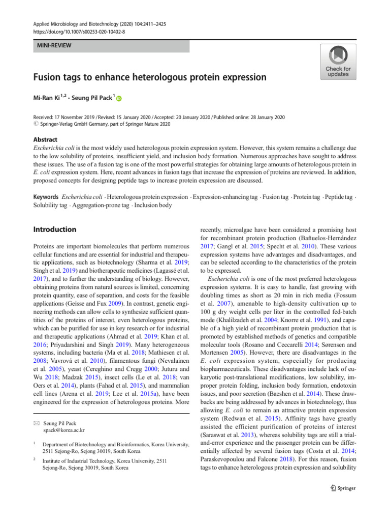 Fusion Tags To Enhance Heterologous Protein Expression | PDF