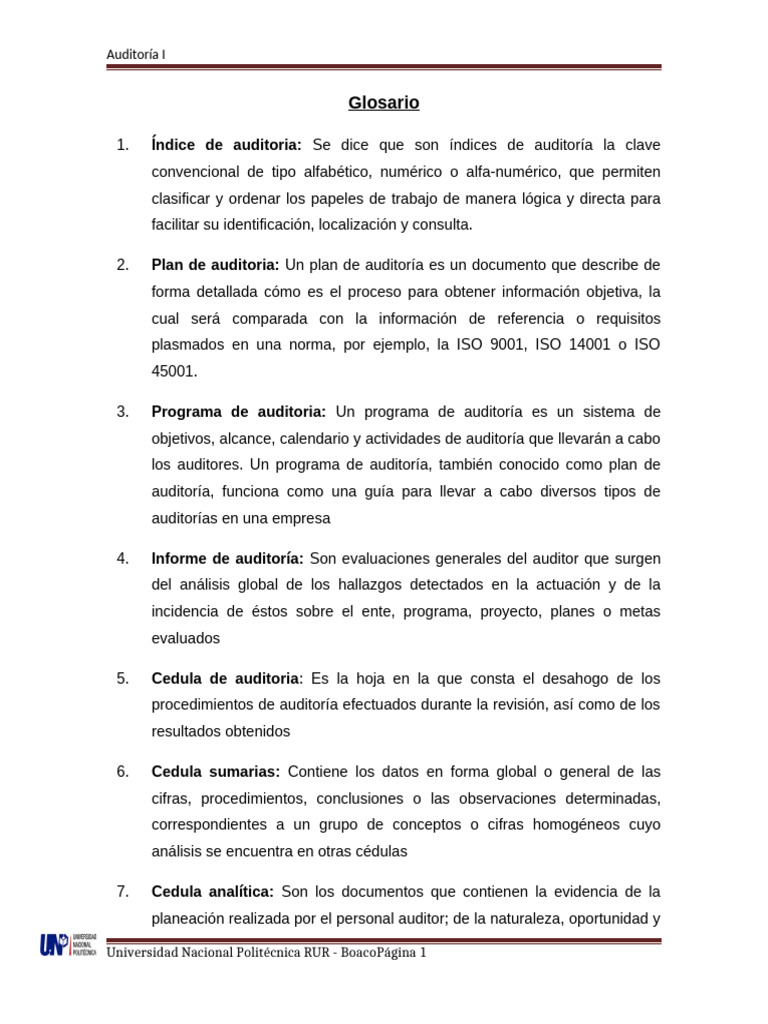 Glosario de Términos de Auditoría | PDF | Auditoría | Contralor