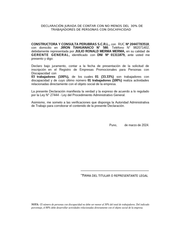 Declaracion Jurada Anexo 2 | PDF