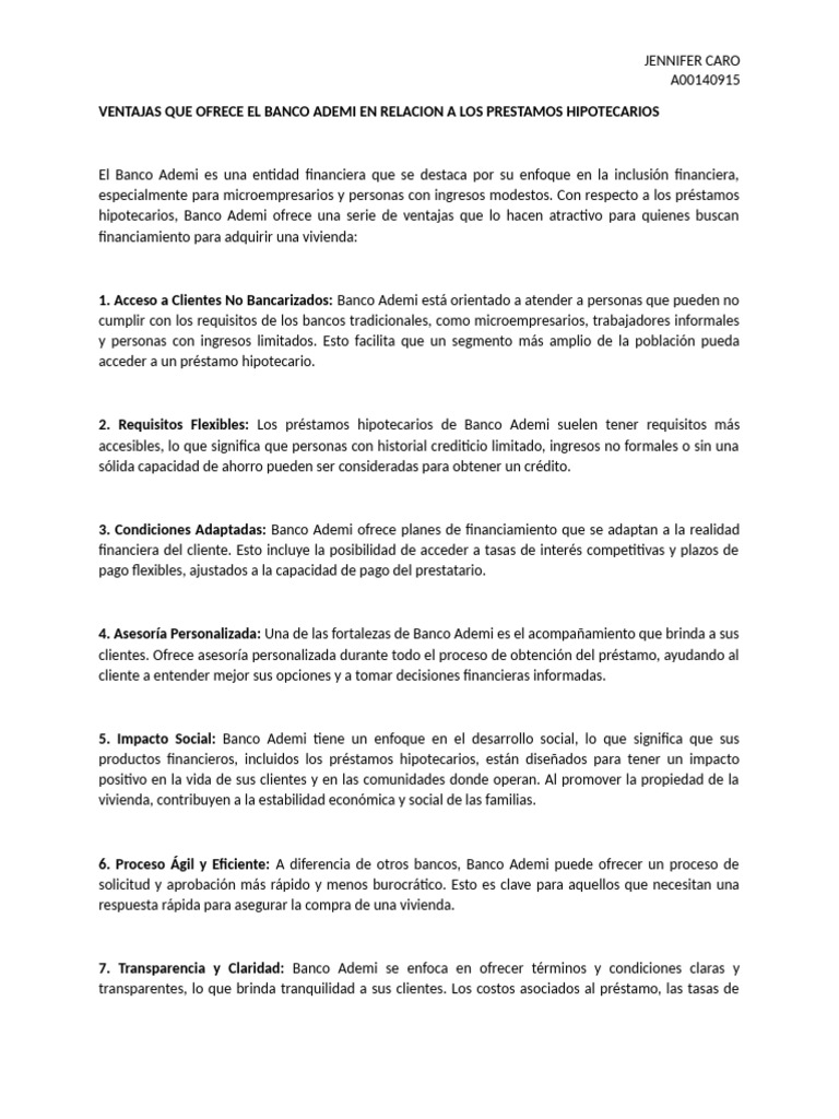 Ventajas Que Ofrece El Banco Ademi en Relacion A Los Prestamos ...