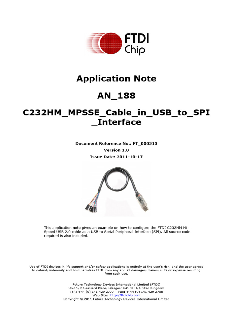 AN 188 C232HM MPSSE Cable in USB To SPI-Interface | PDF