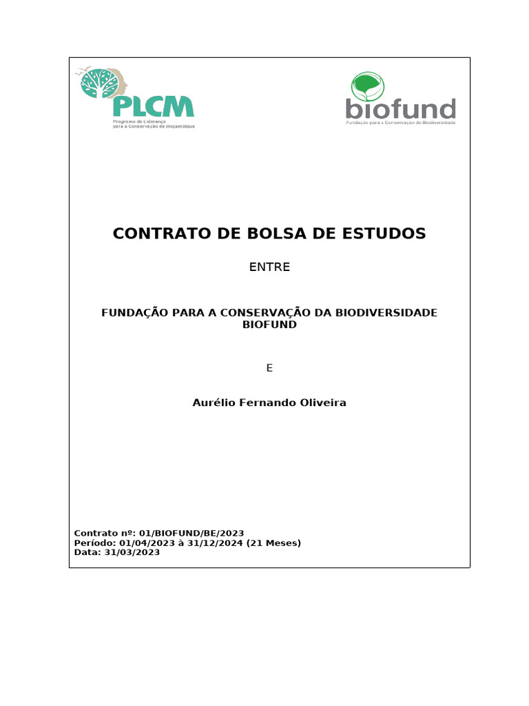 Contrato de Formação BIOFUND - Aurélio Oliveira | PDF