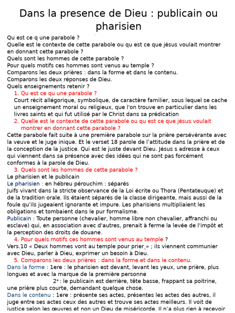 Etude Biblique Pharisien Ou Publicain | PDF