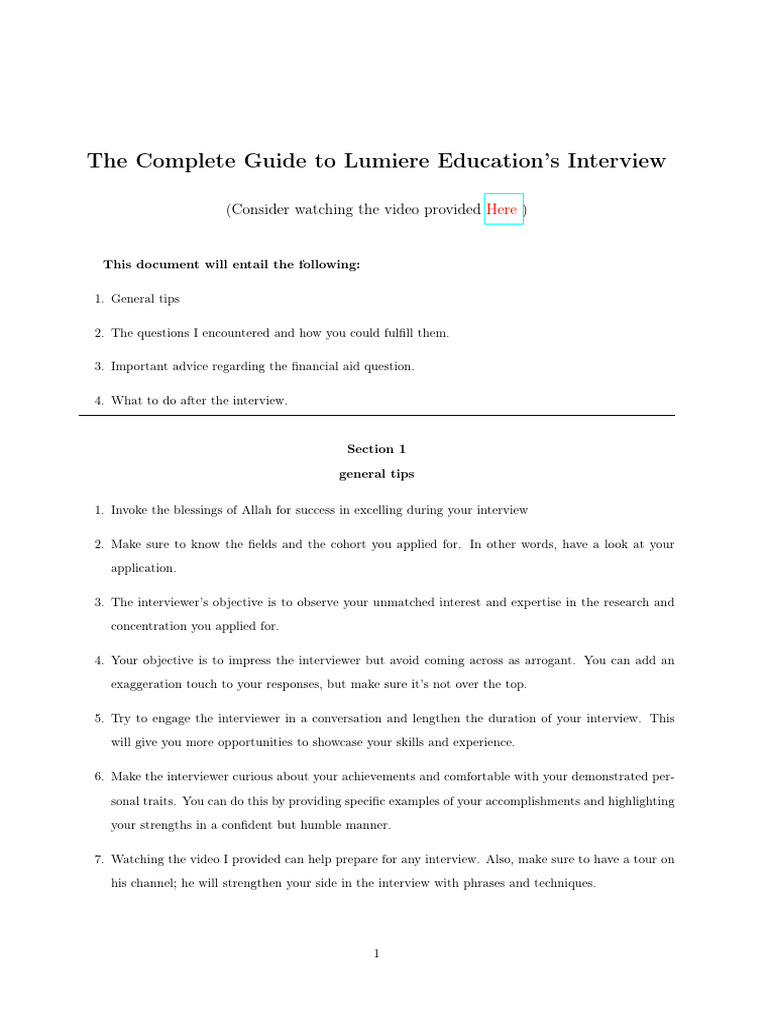 The Complete Guide To Lumiere Education's Interview | PDF