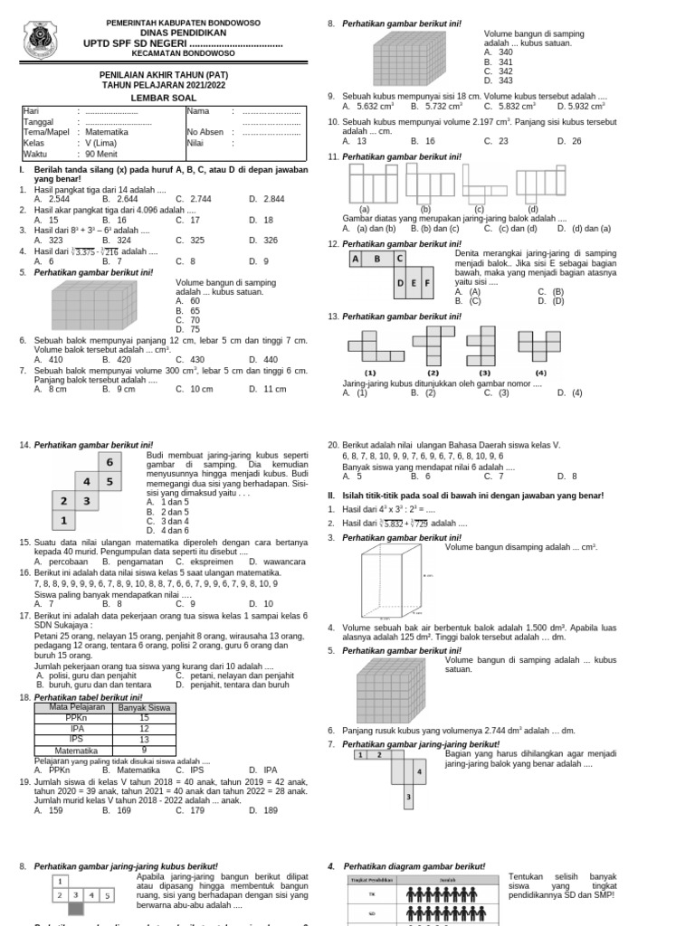 Naskah Soal Pat 2021-2022 Kelas V Matematika | PDF