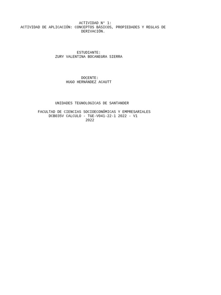 Actividad N 1 Actividad de Aplicacion Conceptos Basicos Propiedades y Reglas de Derivacion 1 | PDF