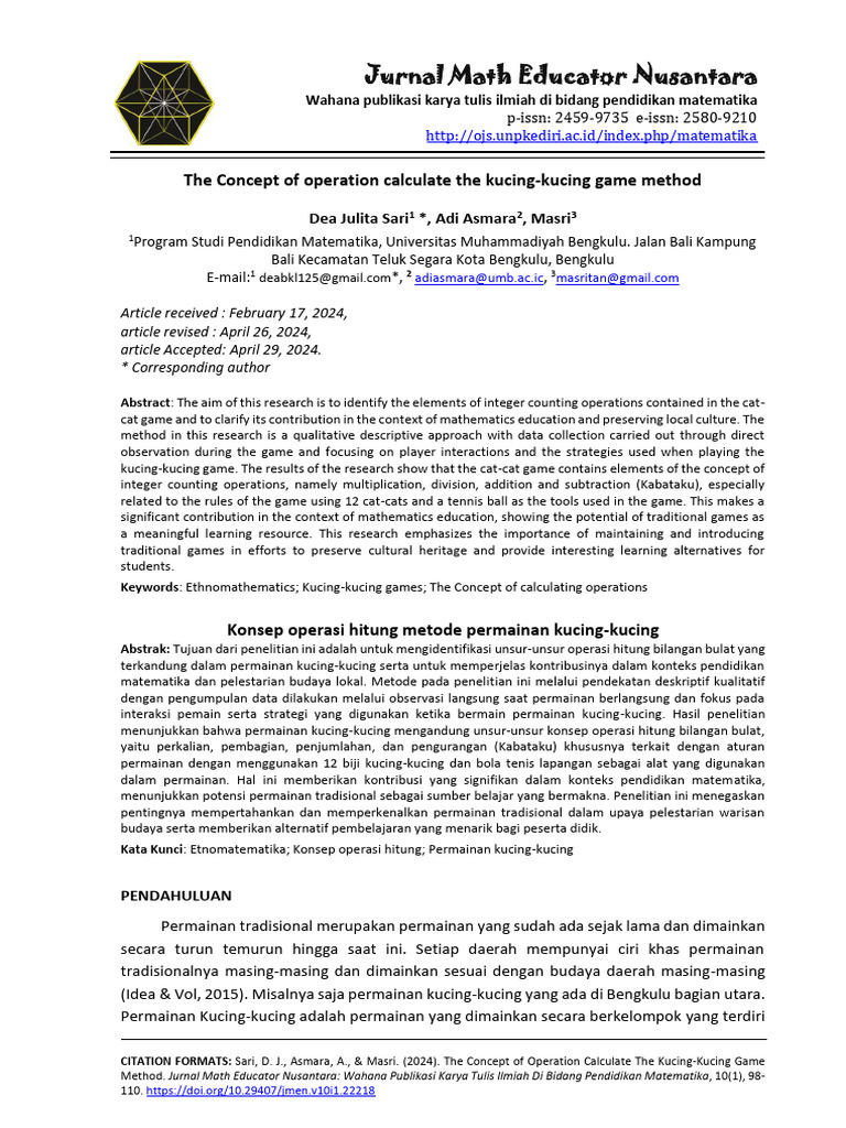 Konsep Operasi Hitung Metode Permainan Kucing-Kuci | PDF | Metode ...